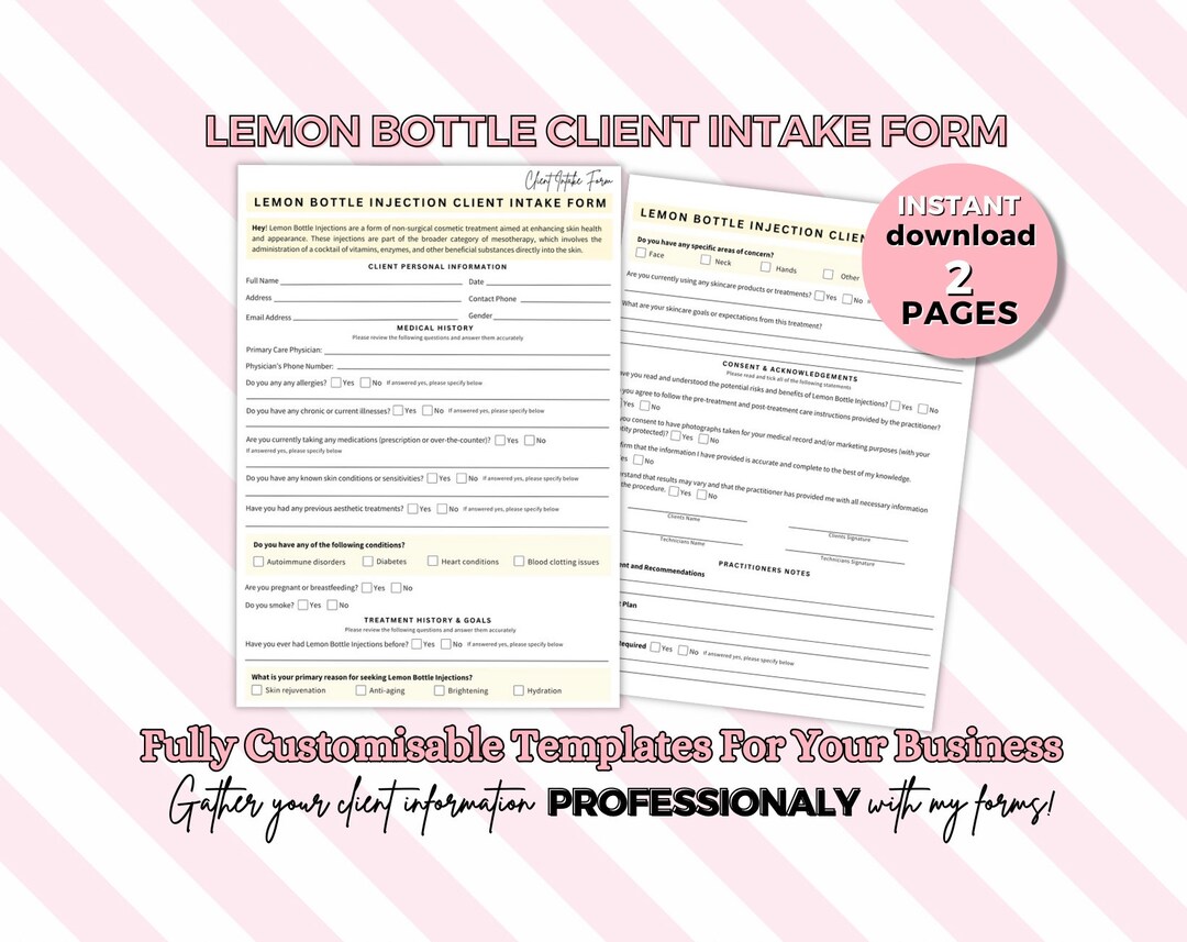 Lemon Bottle Injection Client Intake Form Aesthetic Treatment Intake ...