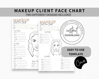 Makeup Artist Face Chart, Makeup Artist Form, Freelance Makeup Form ...