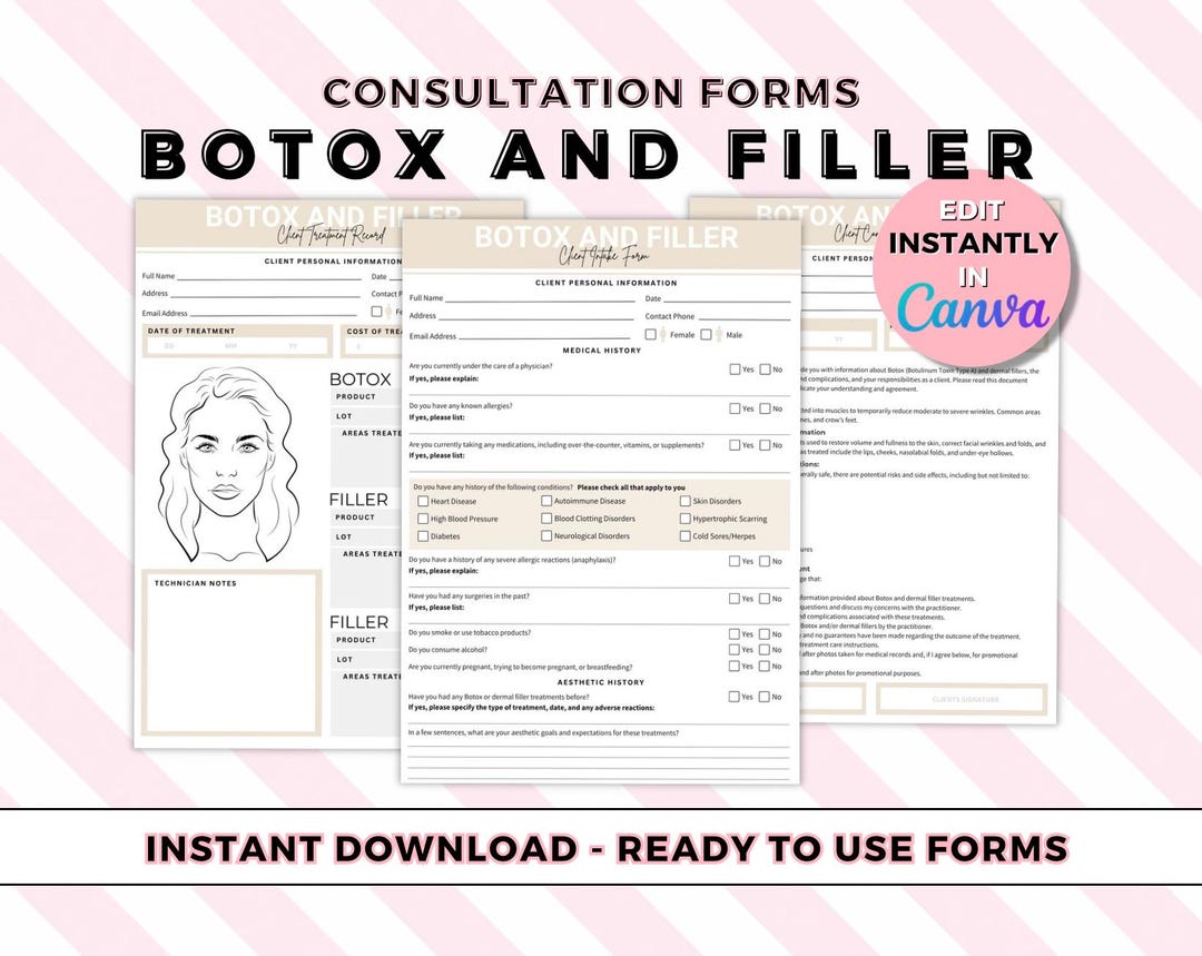 Botox Filler Client Intake Consent Forms, Botox and Filler Client ...