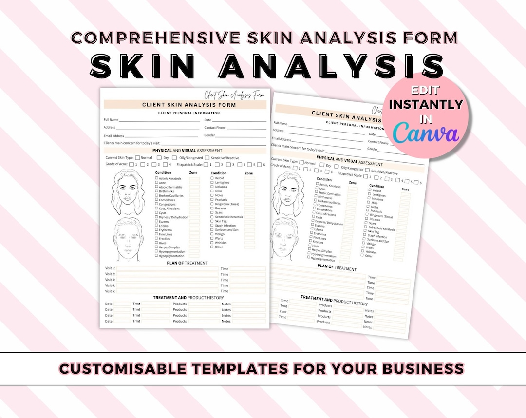 Skin Analysis Form Template, Skincare Template, Esthetician Facial ...