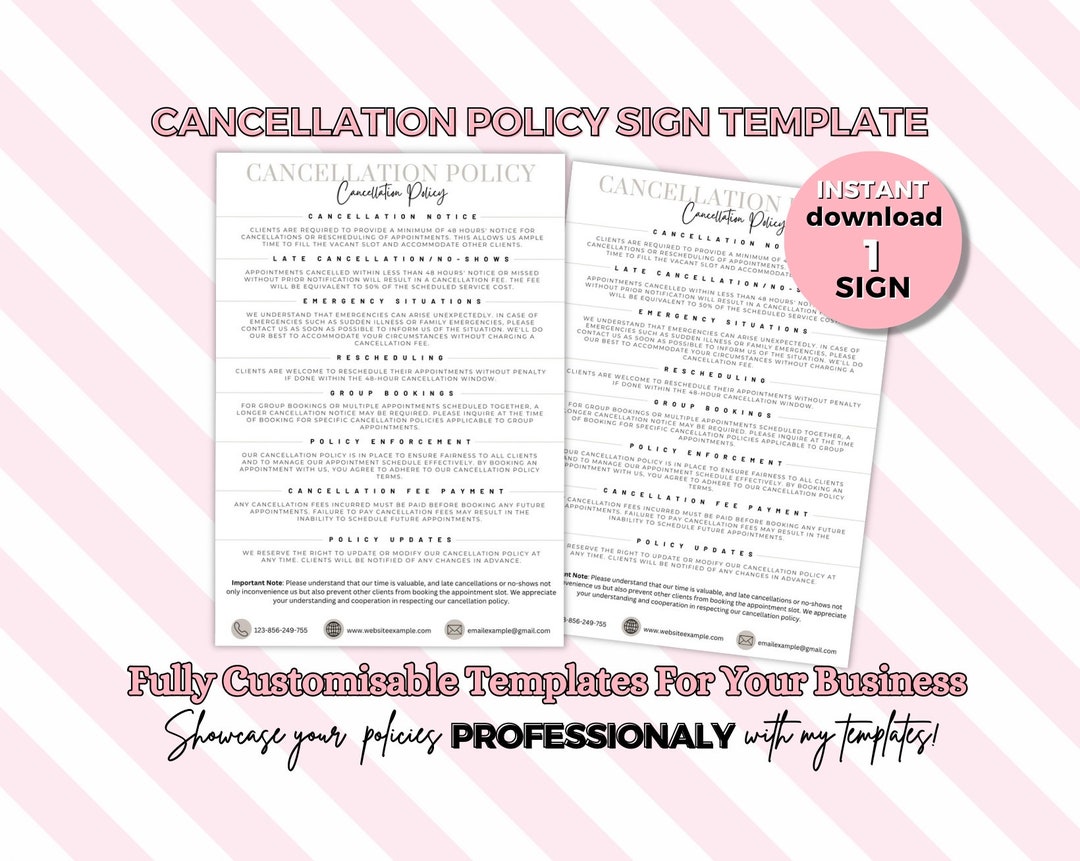 Editable Cancellation Policy Sign Template Printable Business Notice ...