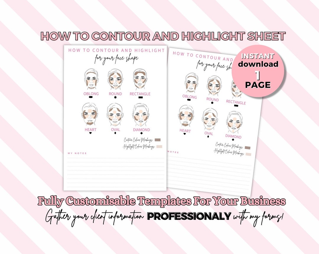 How to Contour & Highlight Guide Face Shape Contouring Sheet Makeup ...