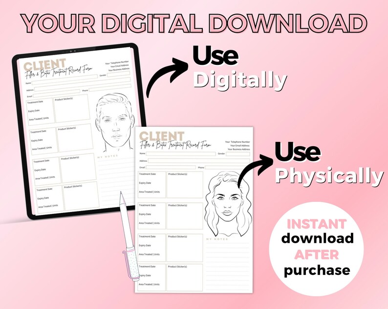 Botox & Filler Client Record Sheet Treatment Tracking Form, Aesthetic ...