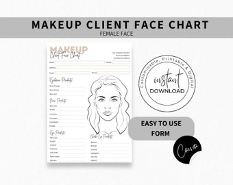 Makeup Artist Face Chart, Makeup Artist Form, Freelance Makeup Form ...