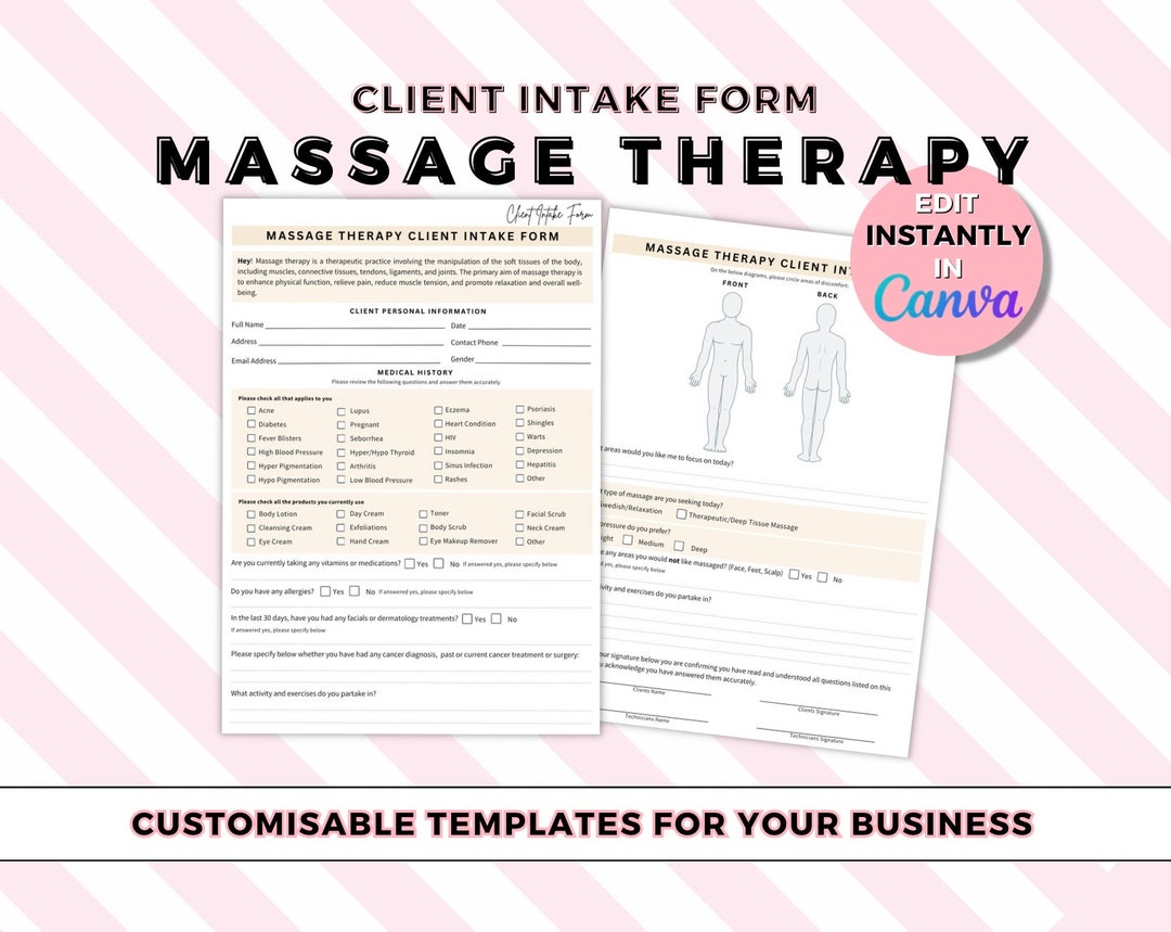 Massage Client Intake and Consent Forms Editable, Client Intake Form, Massage Therapist Forms ...