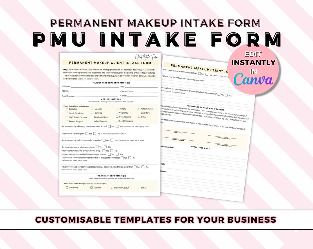 Permanent Makeup Client Intake Form Comprehensive Consultation ...