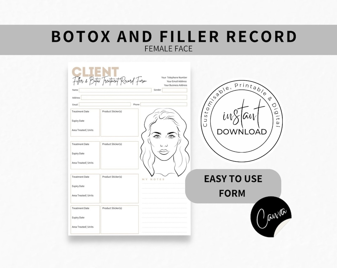 BOTOX Client Record, Filler Client Record, BOTOX Chart, Filler Chart ...