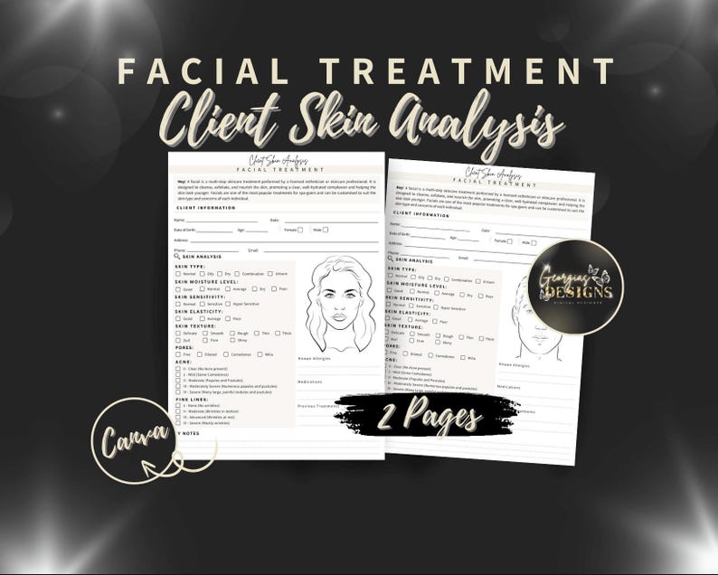 Skin Analysis Form Template, Facial Assessment Sheet, Esthetician ...
