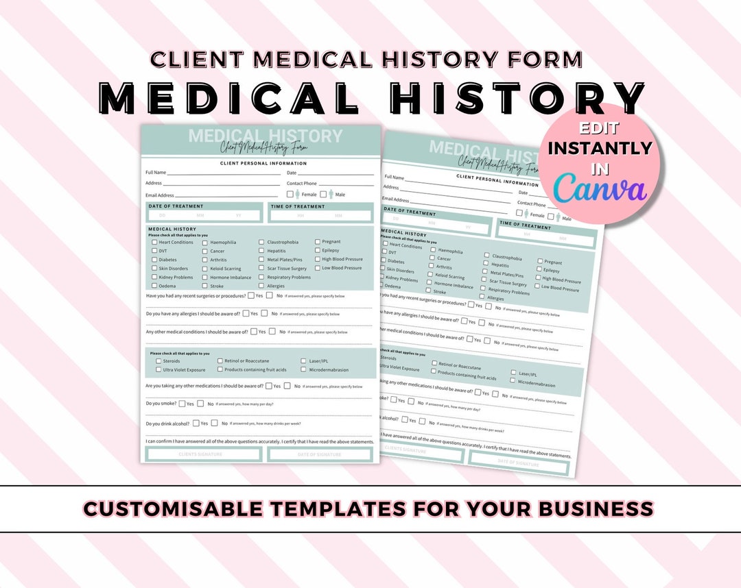 Client Medical History Form, Client Intake Form, Medical History Form ...