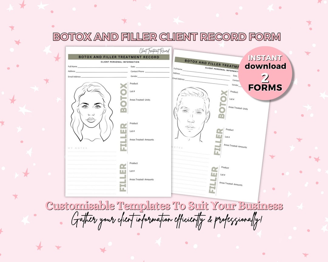 Botox & Filler Client Record Sheet Treatment Tracking Form, Aesthetic ...