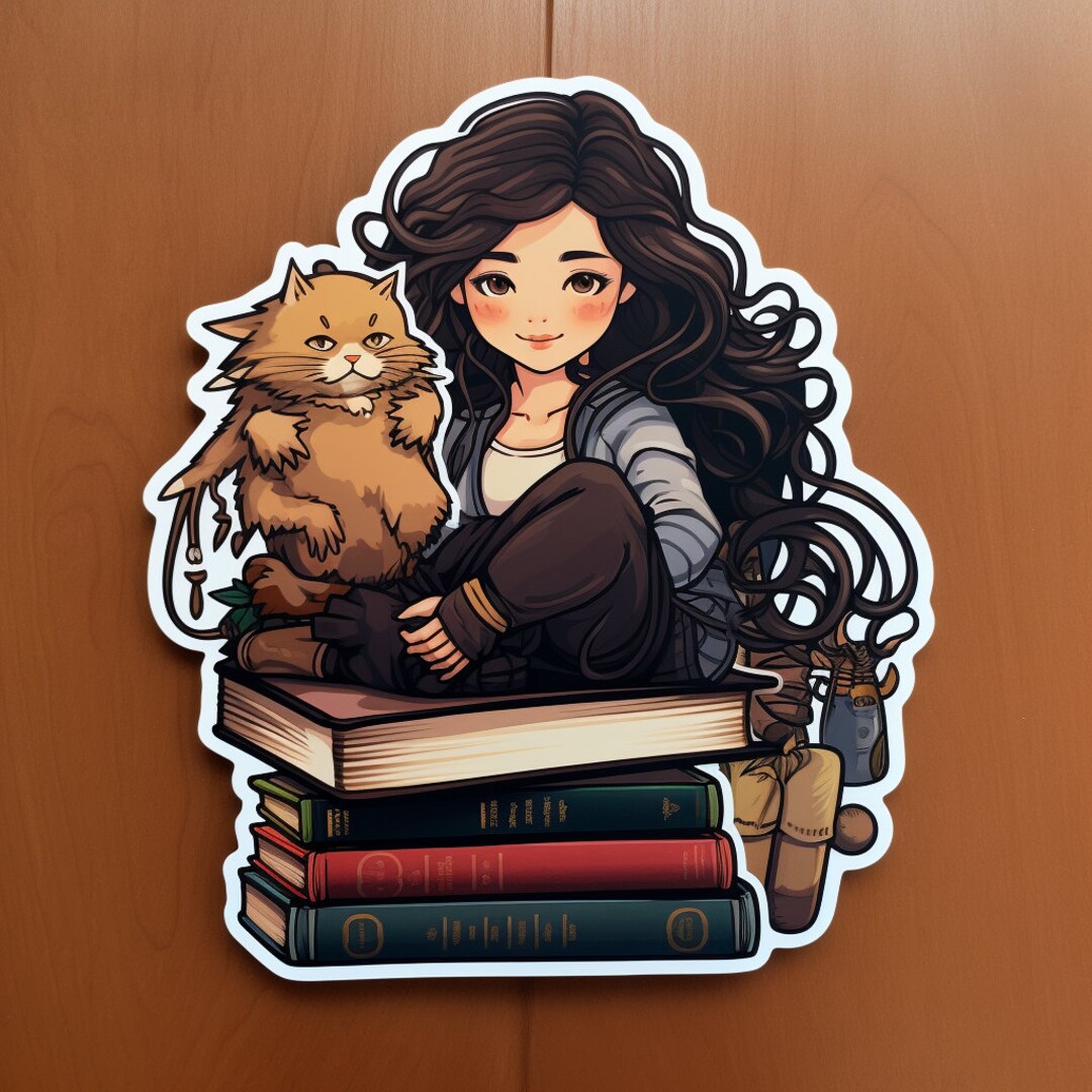 Reading Book Sticker Pack, Girl With Stack of Books Sticker,reading ...