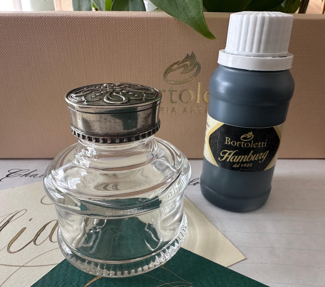 Bortoletti Glass Inkwell With Bronze Cap Includes 30ml Bottle of Ink ...