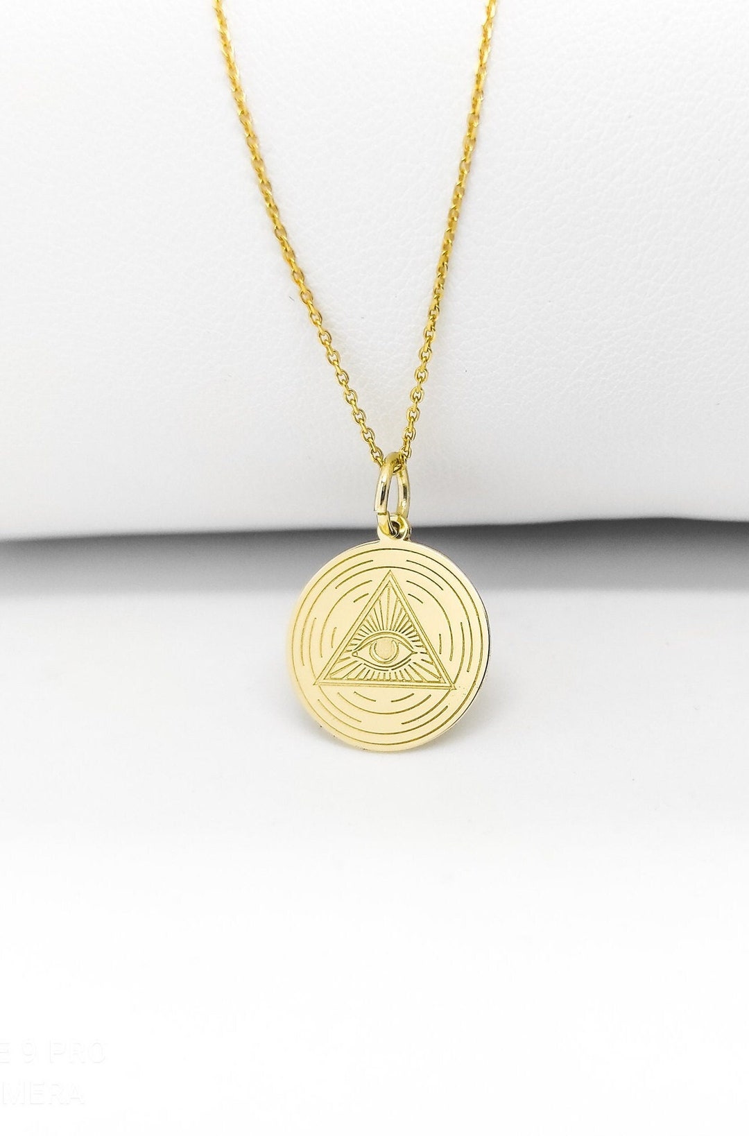 14K Solid Gold All Seeing Eye Necklace, Third Eye Pendant, Personalized ...