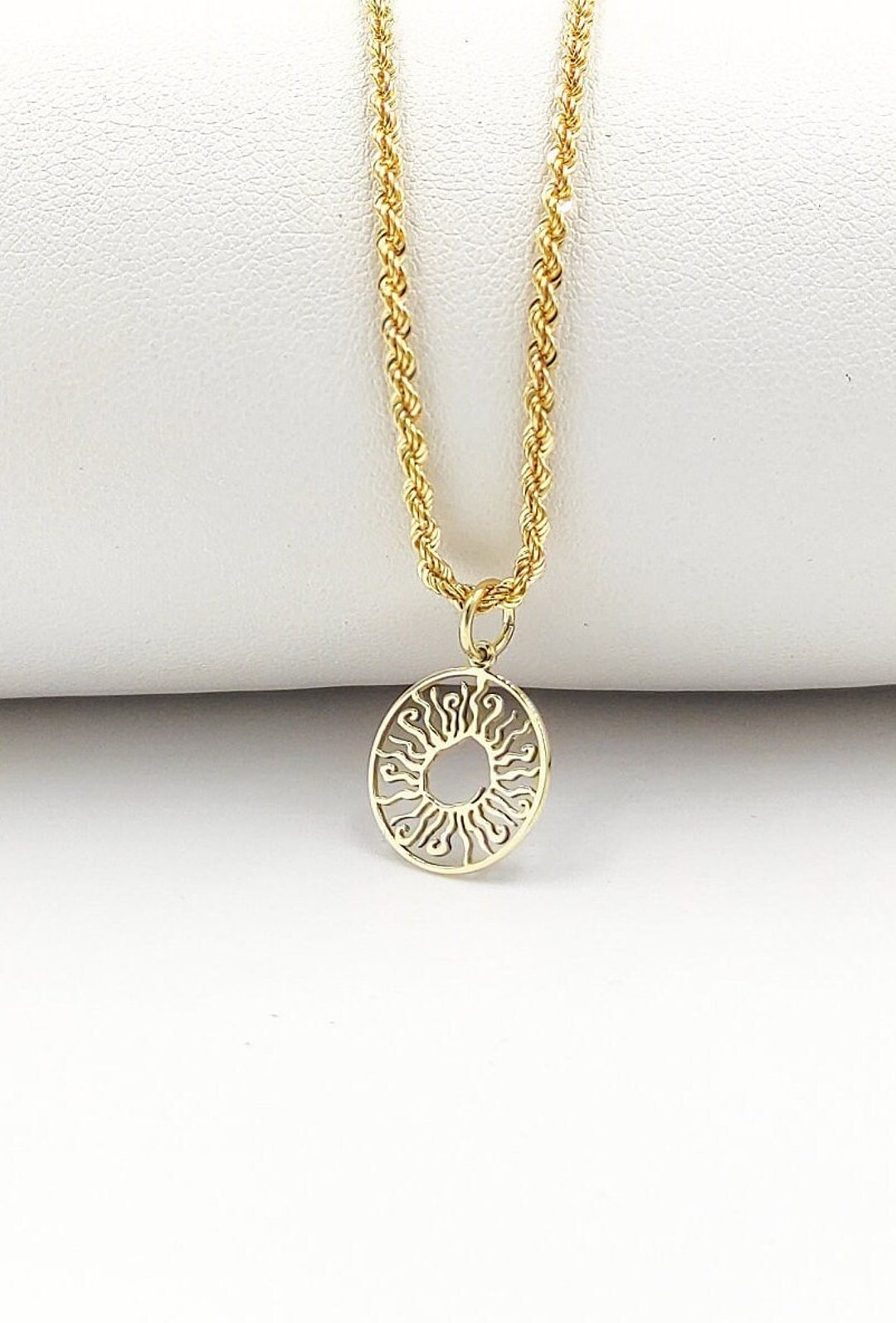 14K Solid Gold Sun Disc Pendant, Sun Spiral Necklace, Dainty Celtic ...