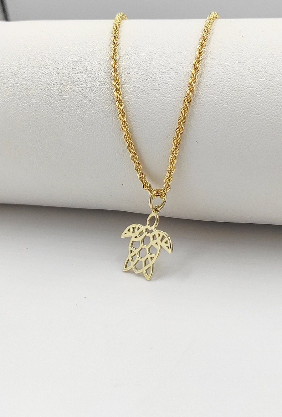 14K Solid Gold Origami Turtle Pendant, Sea Turtle Necklace, Geometric ...
