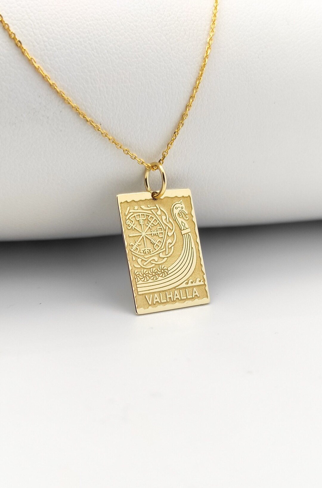 14K Solid Gold Valhalla Necklace, Viking Pendant, Gold Viking Compass ...