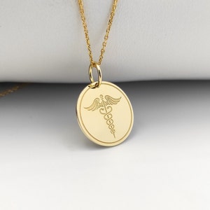 14K Solid Gold Medic Necklace, Medical Alert Pendant, Emergency Contact ...