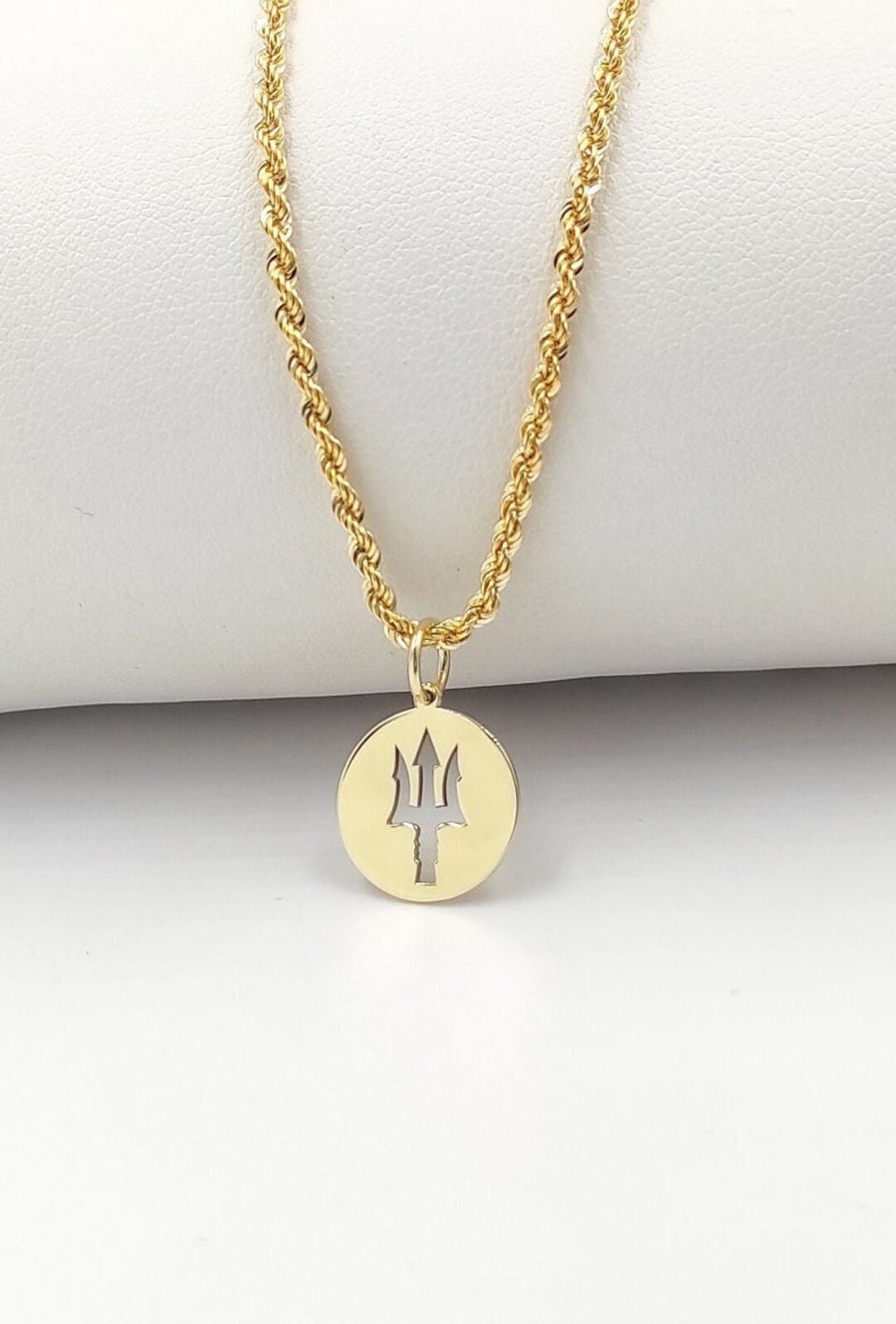 14K Solid Gold Trident Pendant, Greek Mythology Necklace, Gold Poseidon ...