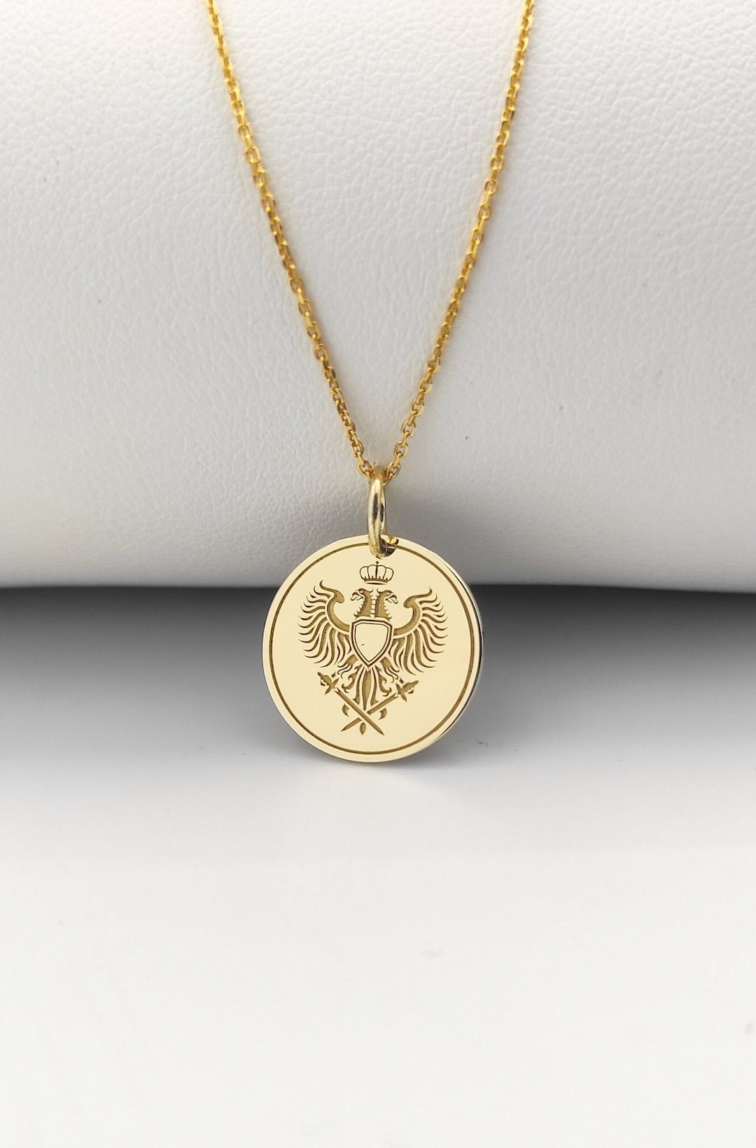14K Solid Gold Family Crest Necklace, Engraved Coat of Arms Pendant ...
