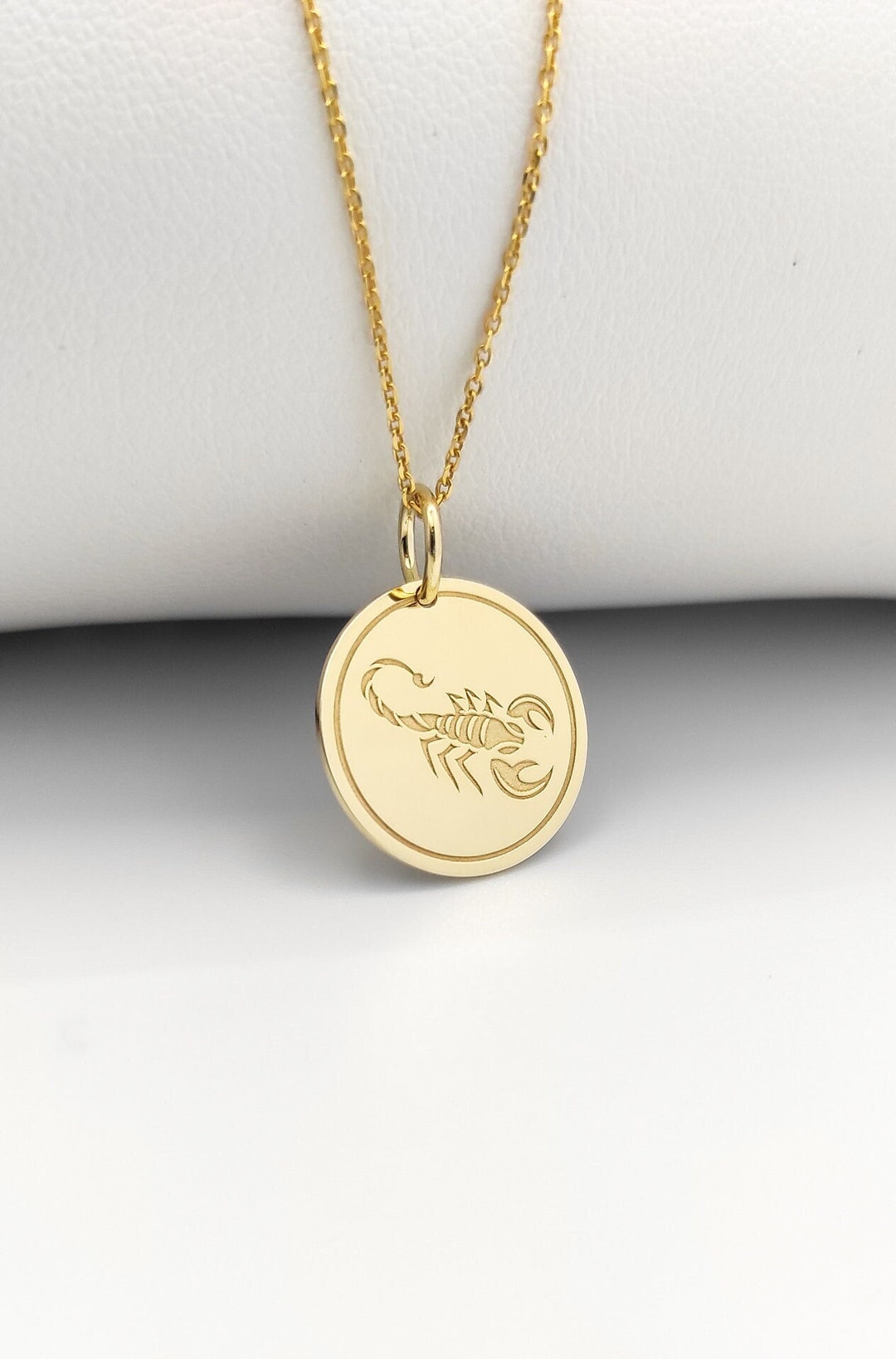 14K Solid Gold Scorpio Necklace, Gold Animal Coin Jewelry, Personalized ...