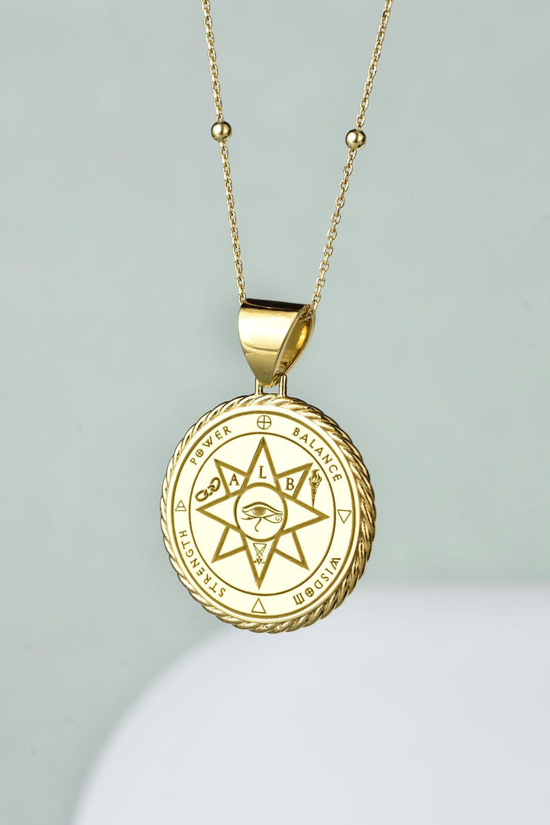 14K Gold Occult Seal Pendant, Spiritual Charm Necklace, Personalized ...