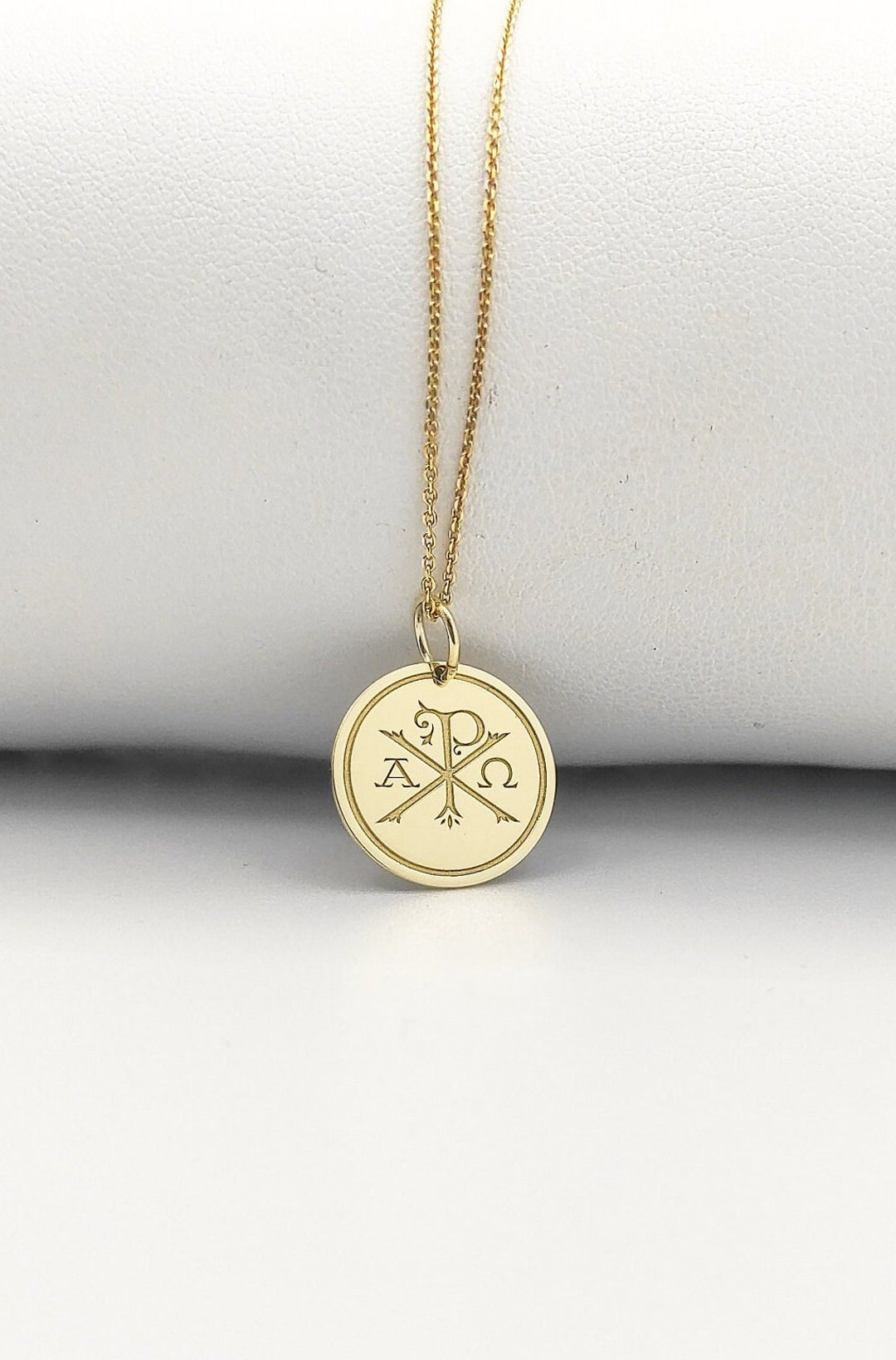 14K Solid Gold Chi Rho Cross Necklace, Greek Orthodox Jewelry, Cross ...