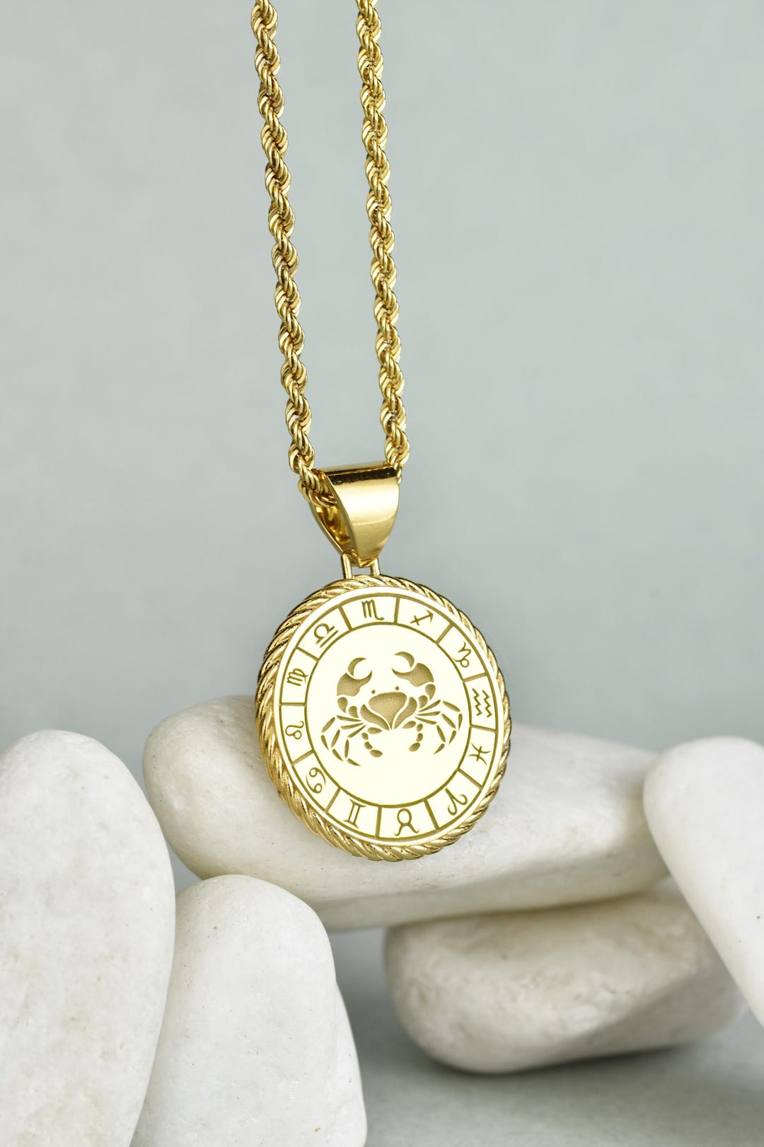 Silver Cancer Sign Rope Pendant, Crab Astrology Sign Necklace ...
