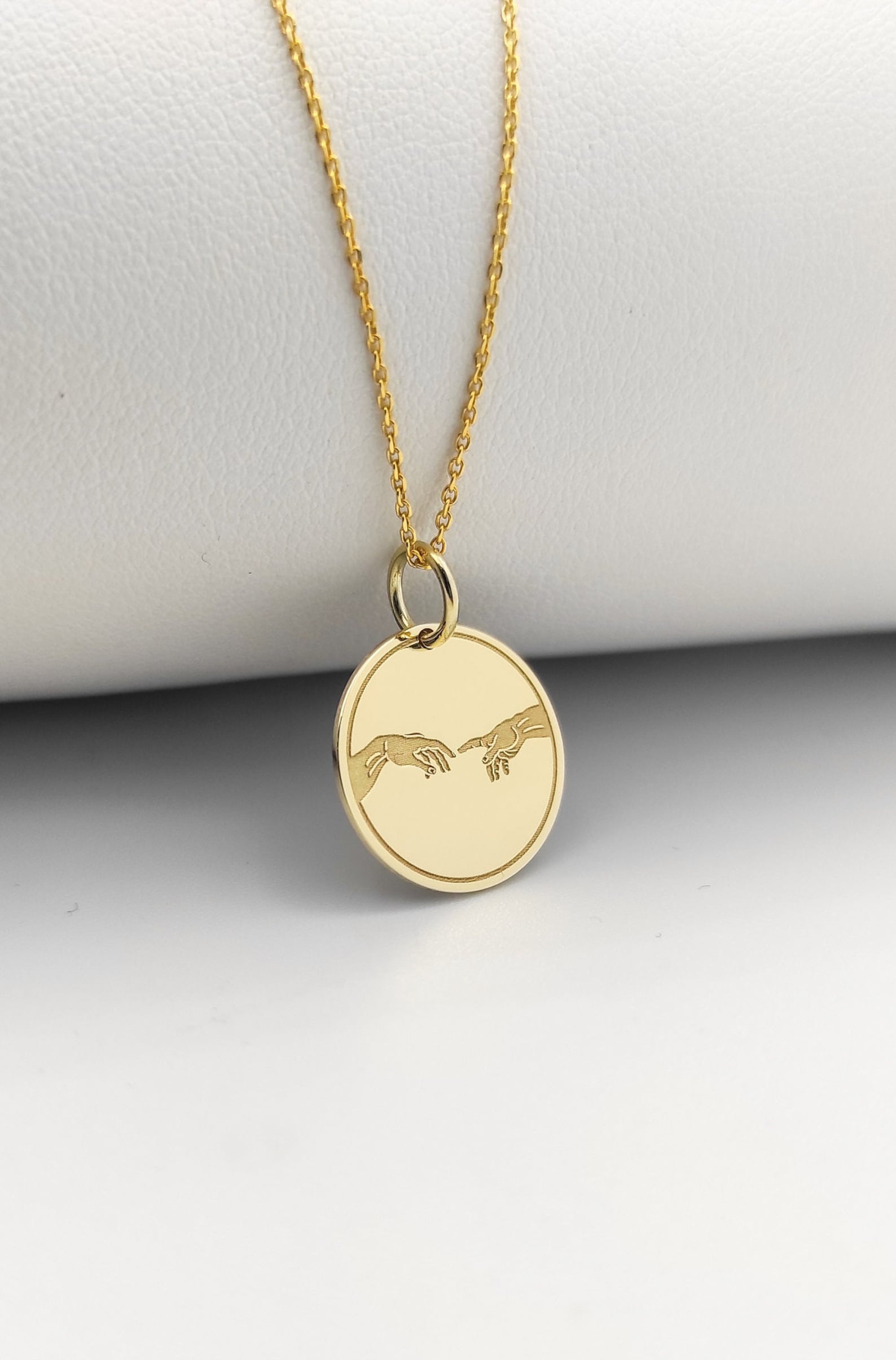 14K Solid Gold Creation of Adam Pendant, Hand of God Necklace ...