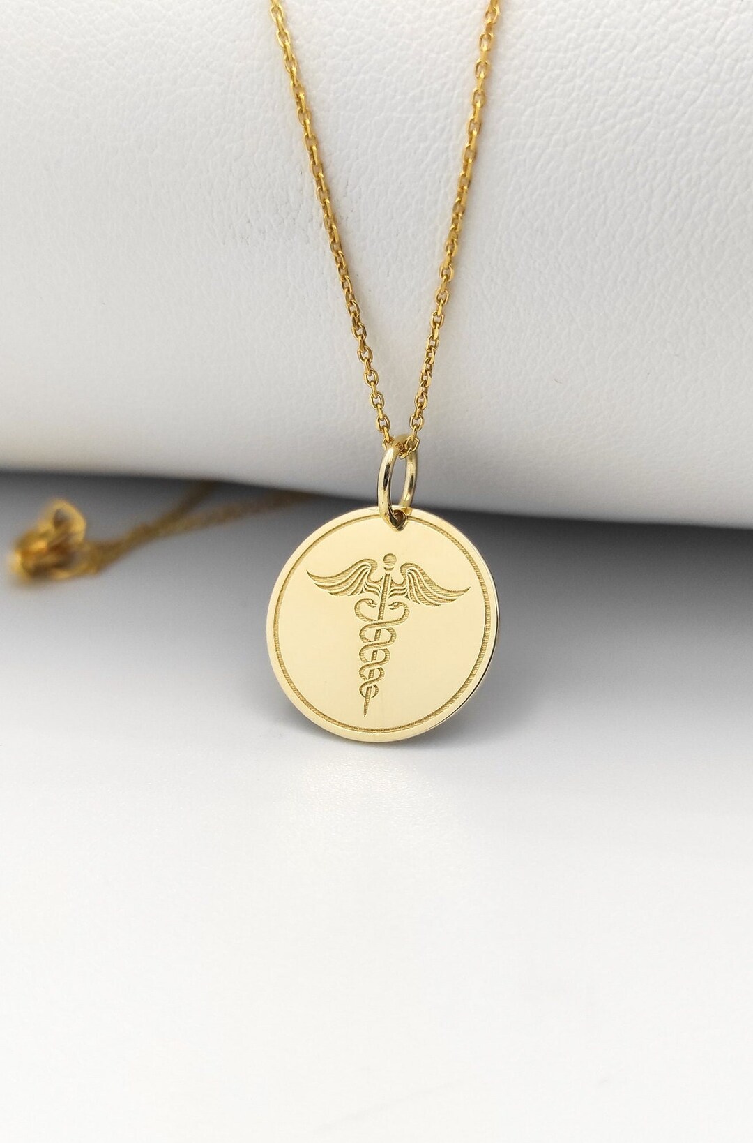 14K Solid Gold Medic Necklace, Medical Alert Pendant, Emergency Contact ...