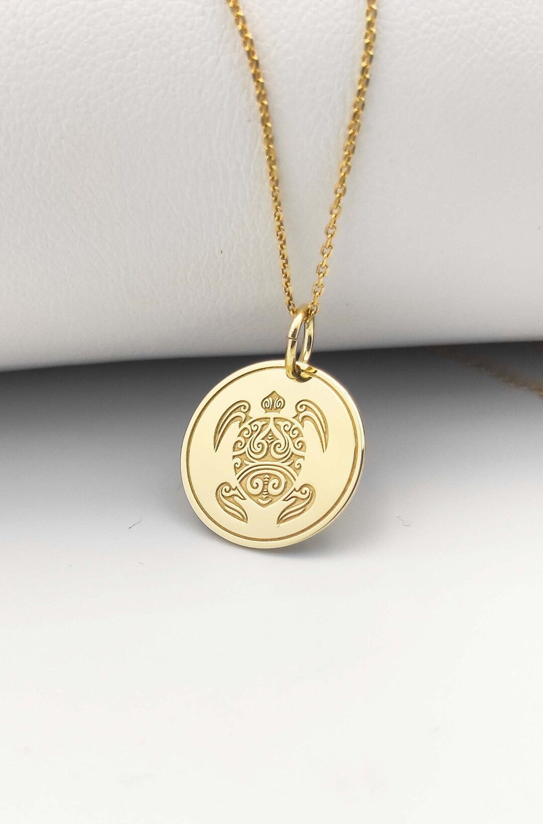 14K Solid Gold Turtle Necklace, Gold Tortoise Pendant, Personalized Sea ...