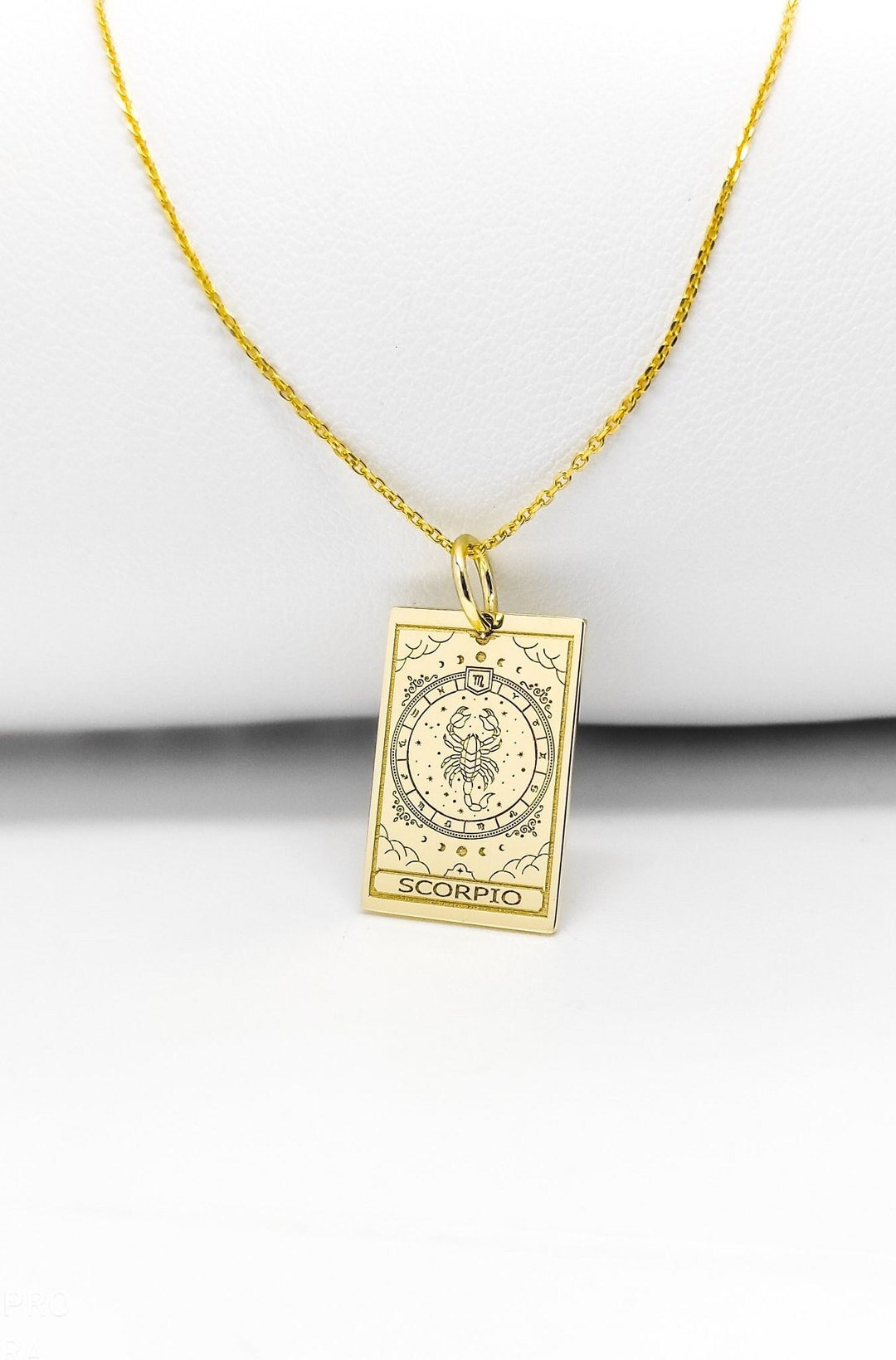 14K Solid Gold Scorpio Zodiac Sign Necklace, Gold Horoscope Tarot Card ...