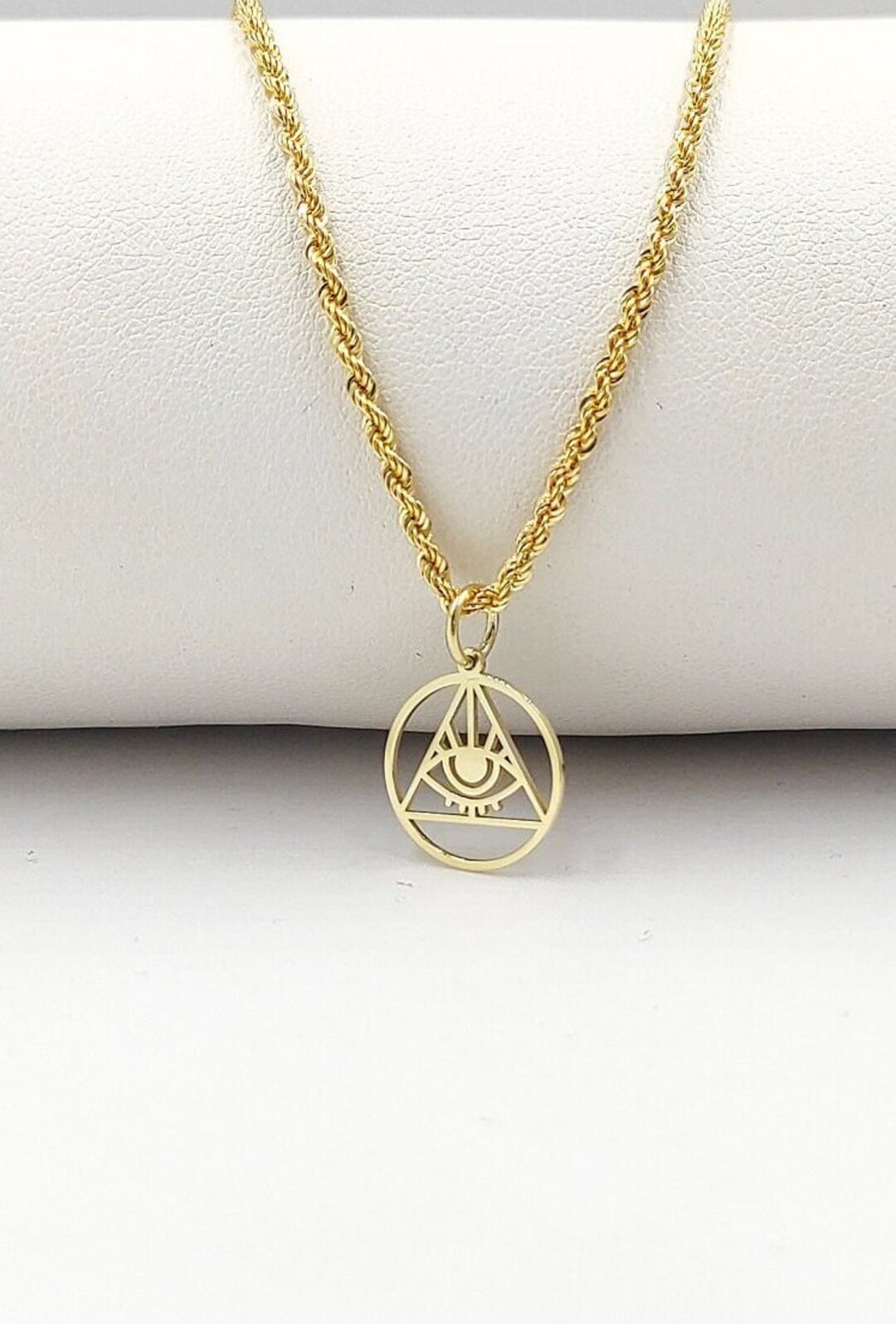 14K Solid Gold Third Eye Pendant, Gold All Seeing Eye Necklace, Eye of ...