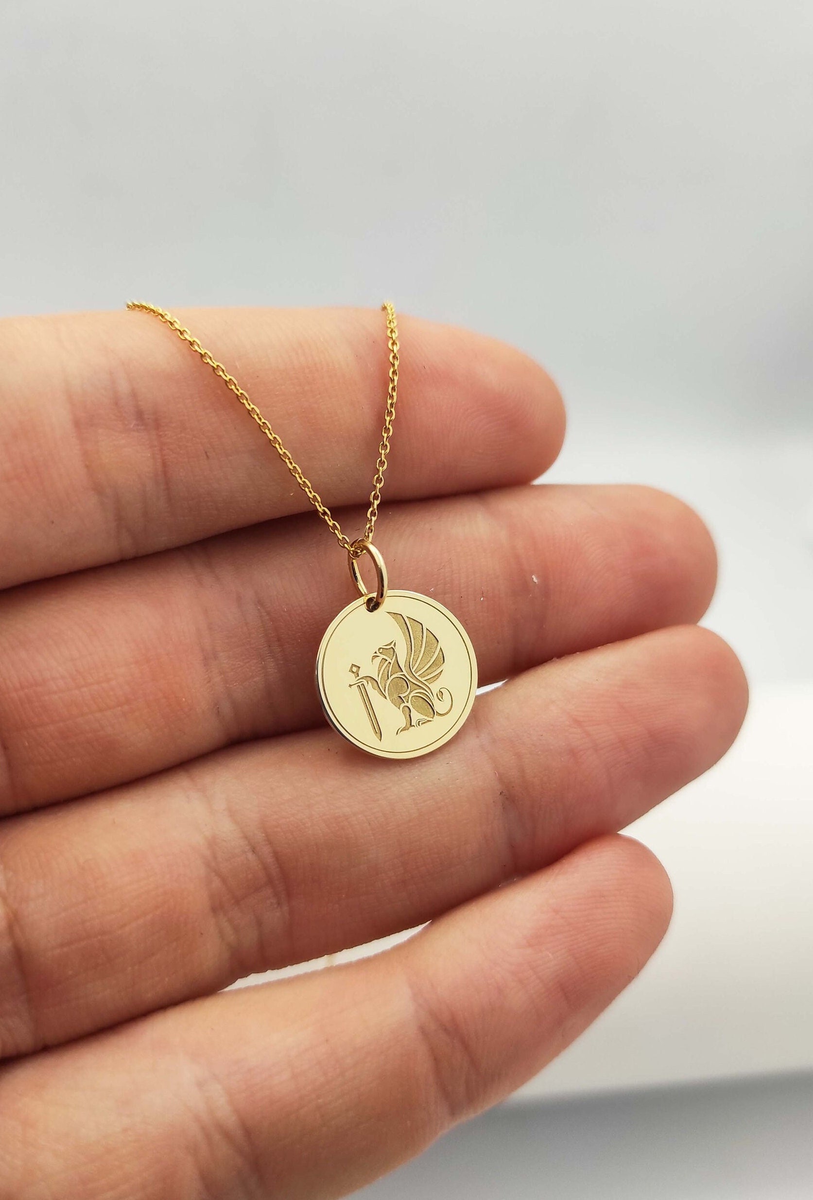 Sterling Silver Griffin Pendant, Greek Mythology Necklace, Personalized ...