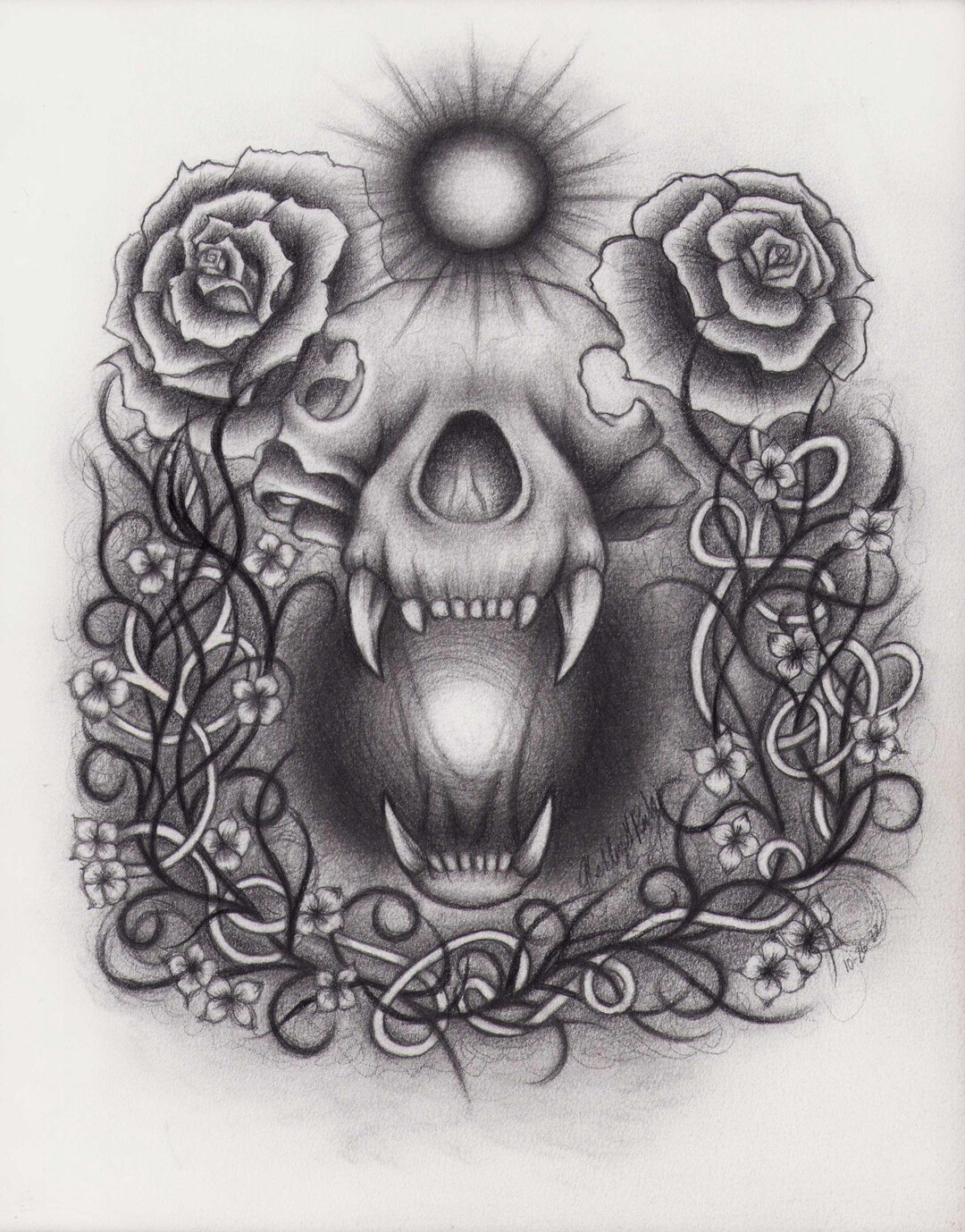 Bear Skull and Flowers - Etsy