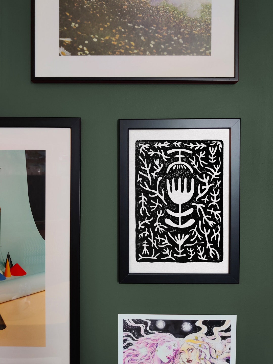 Lino-engraving mystical Runes Symbols and Witchcraft Witchy Art Print ...