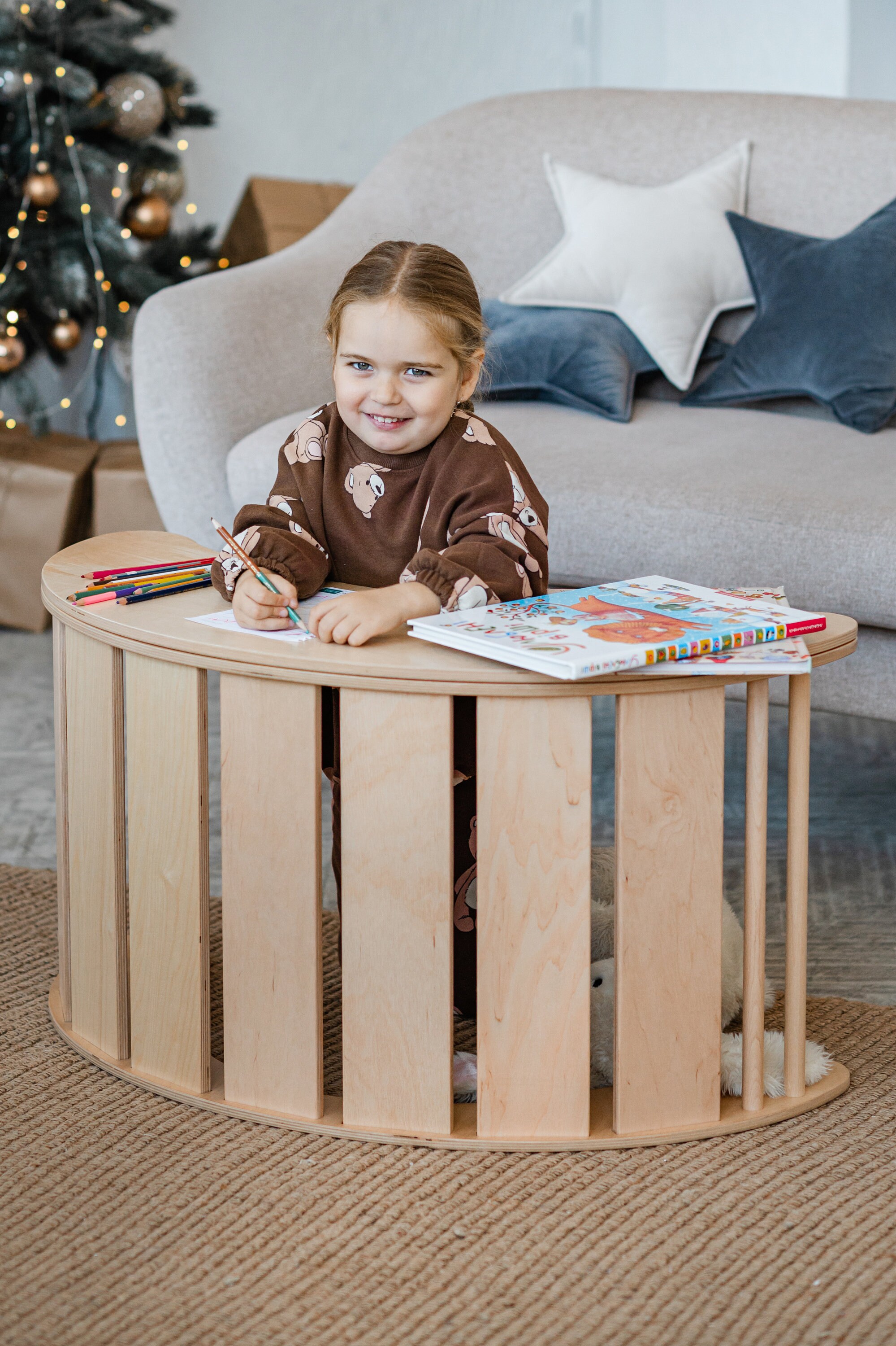 Rocking-chair Smile natural With Desk - Etsy