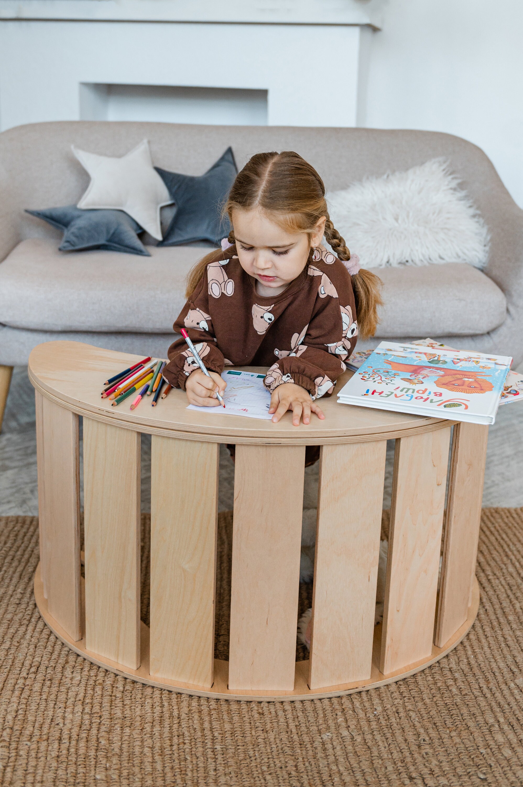 Rocking-chair Smile natural With Desk - Etsy