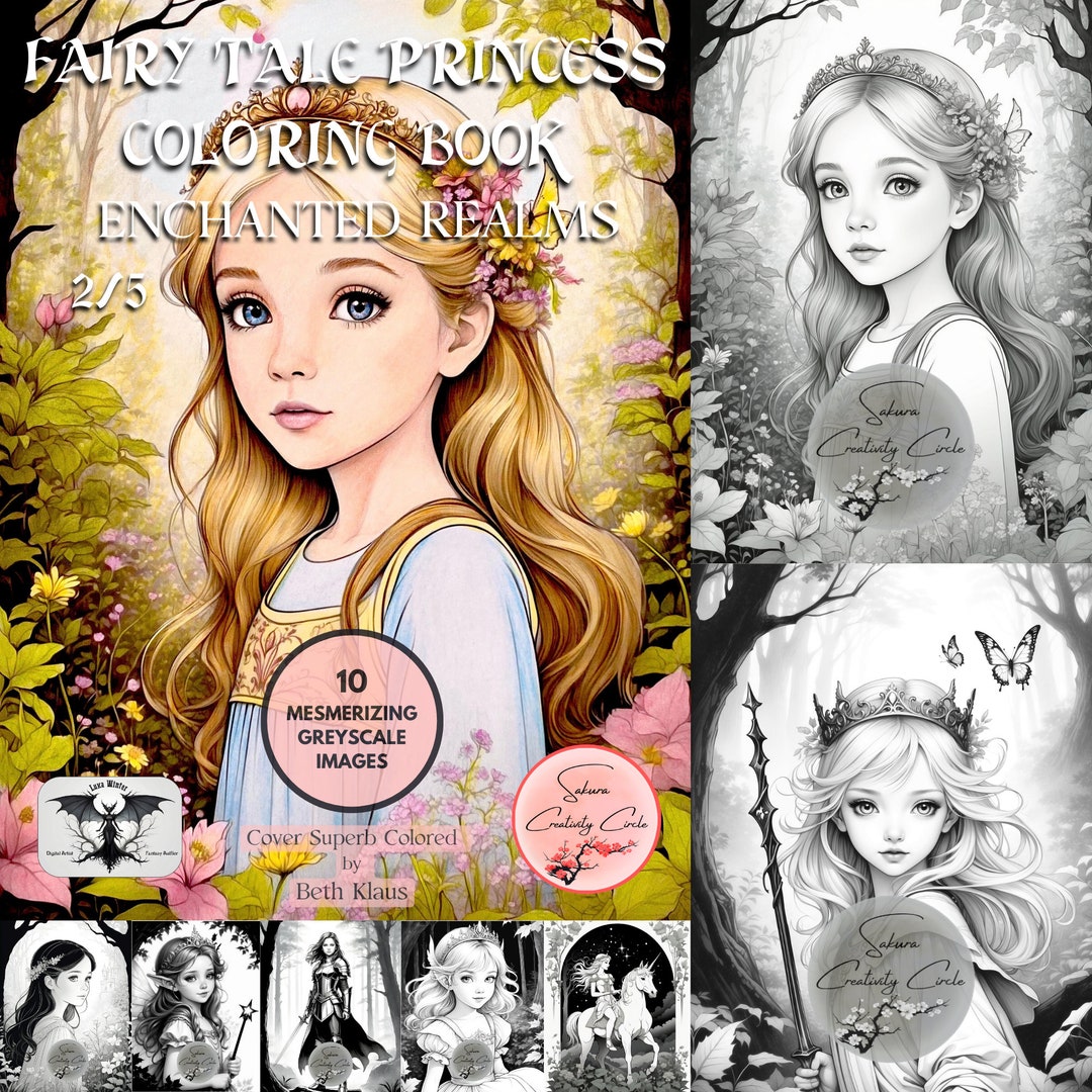 Fairytale Princess: Enchanted Realms. A Grayscale Adult Coloring Book ...