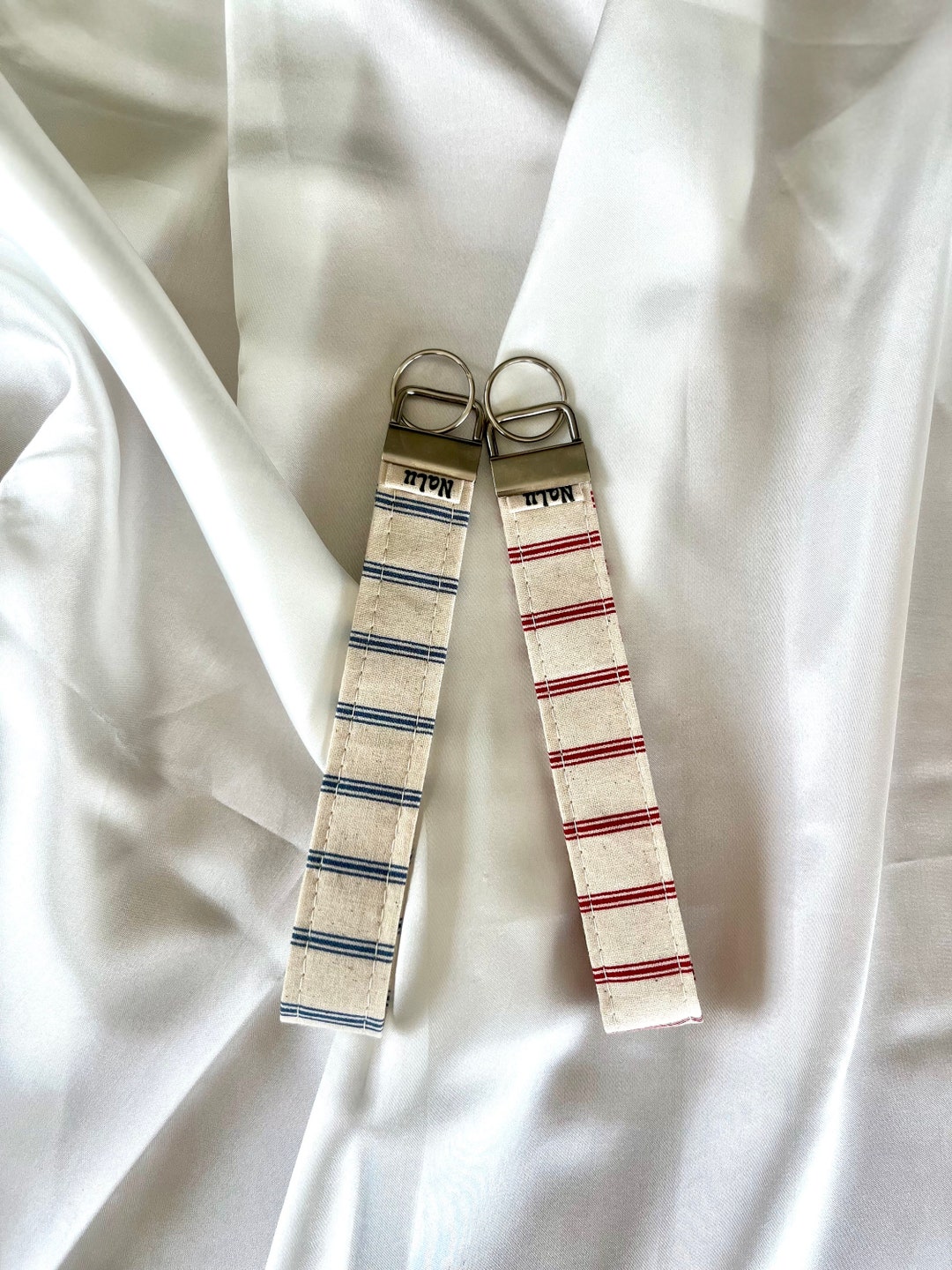 Fabric Keychain for Women | Wristlet Keychain | Striped Cotton | Wrist ...