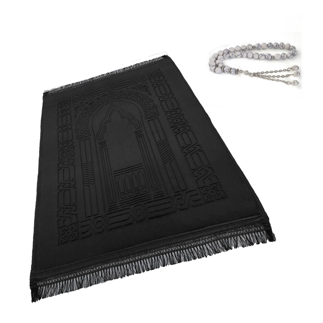 Premium Quality Thick Padded Muslim Prayer Mat Islamic 33 Prayer Beads ...