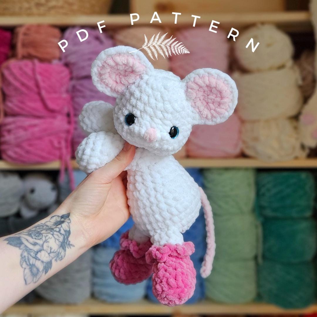 Mae Mouse - PDF Crochet Pattern - LOW SEW Mouse Wearing Socks, Plushie ...