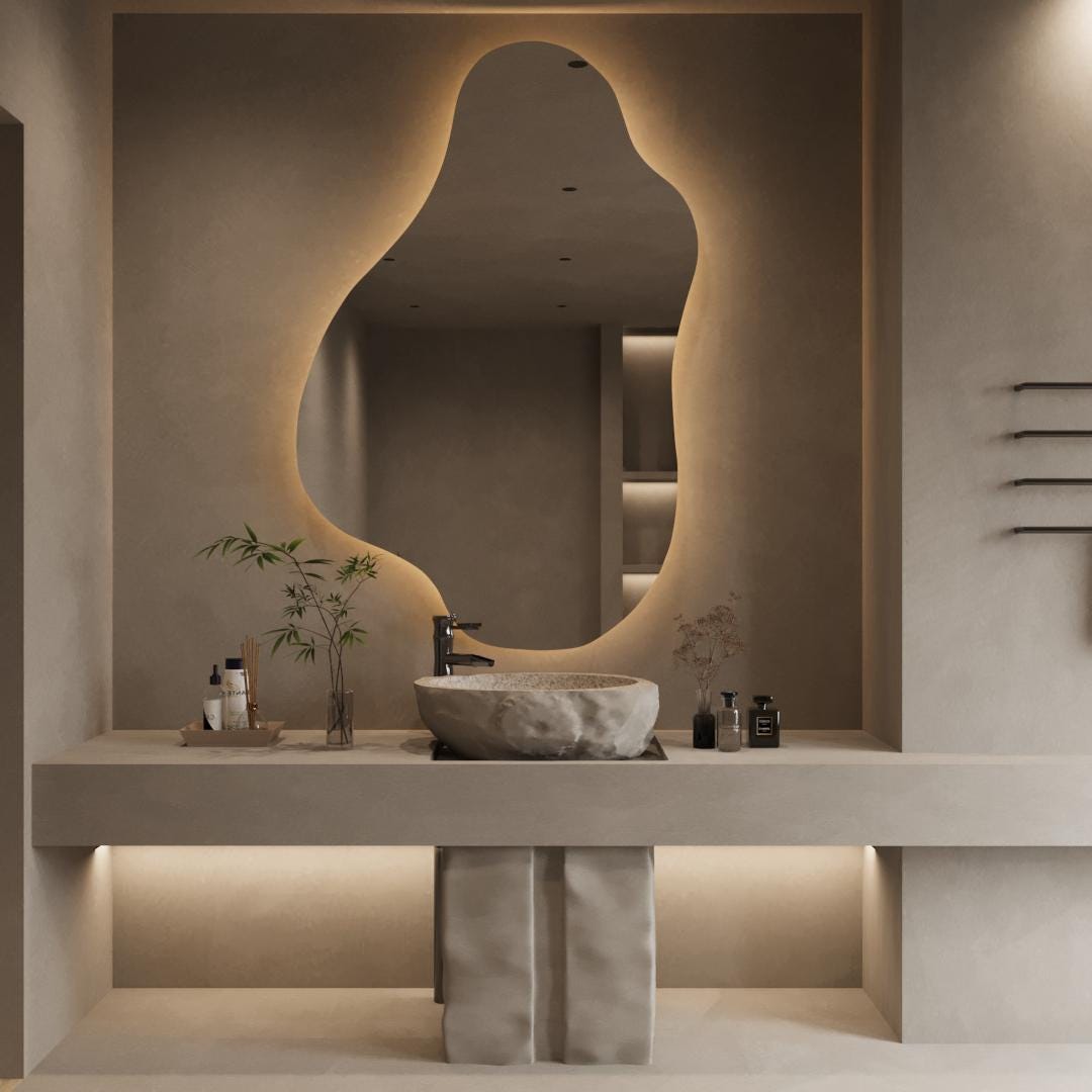 Irregular Bathroom Mirror, Backlit LED Illuminated Mirror, Asymmetric ...
