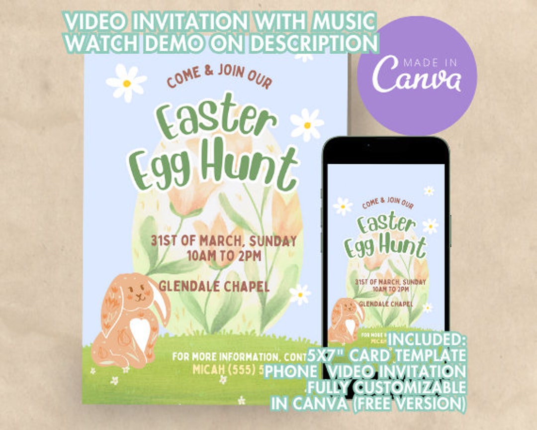 Editable Easter Egg Hunt Electronic Invitation Template, Easter Egg ...