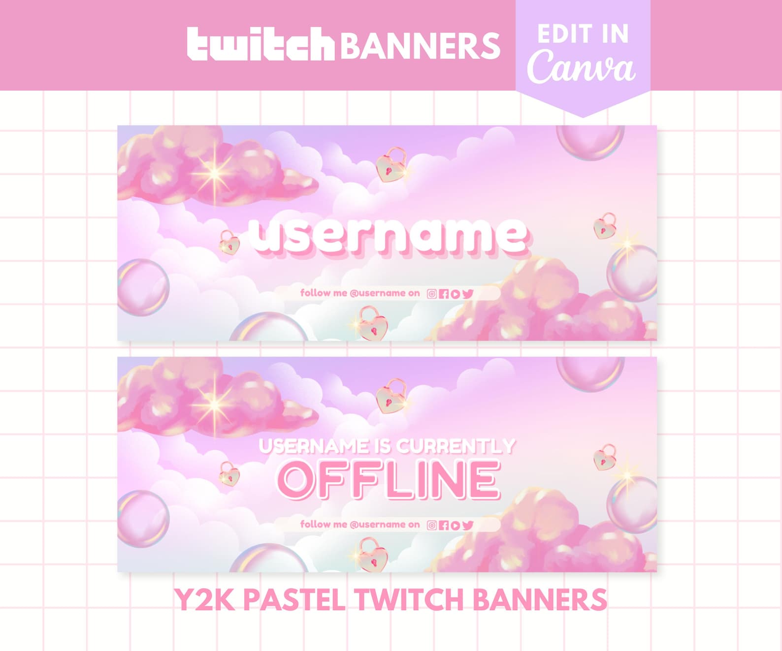 Twitch Banner Template Cute Clouds Sparkles Editable Customizable ...