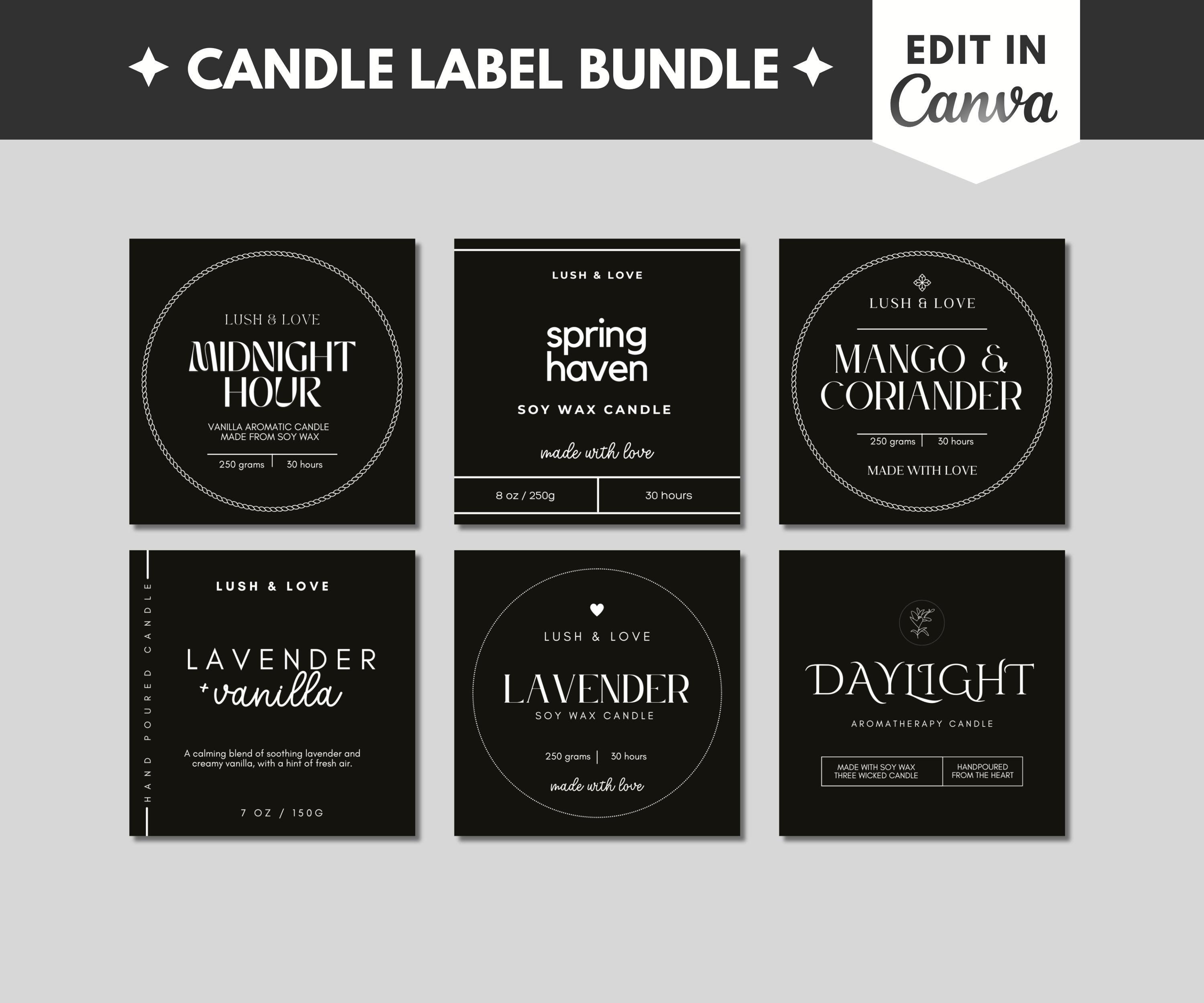 Editable Candle Label Bundle, Modern Candle Label Designs, Custom ...