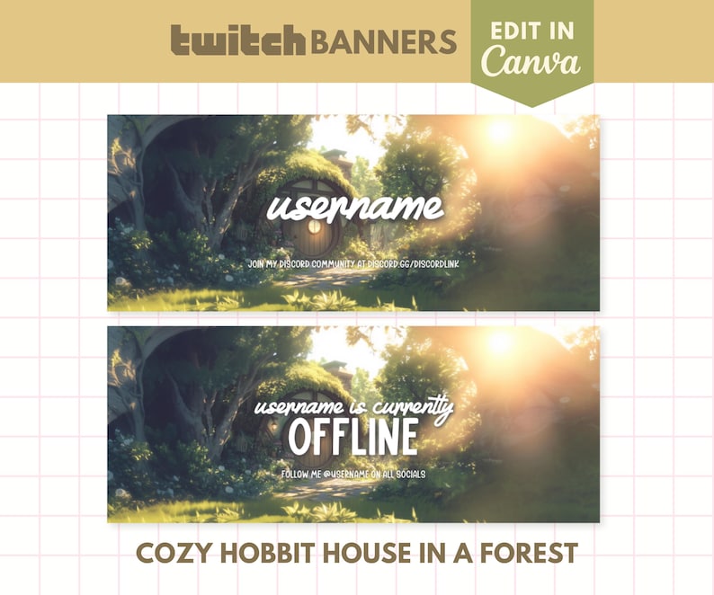 Cozy Hobbit House Twitch Banner: Ghibli Forest Theme (canva Template ...