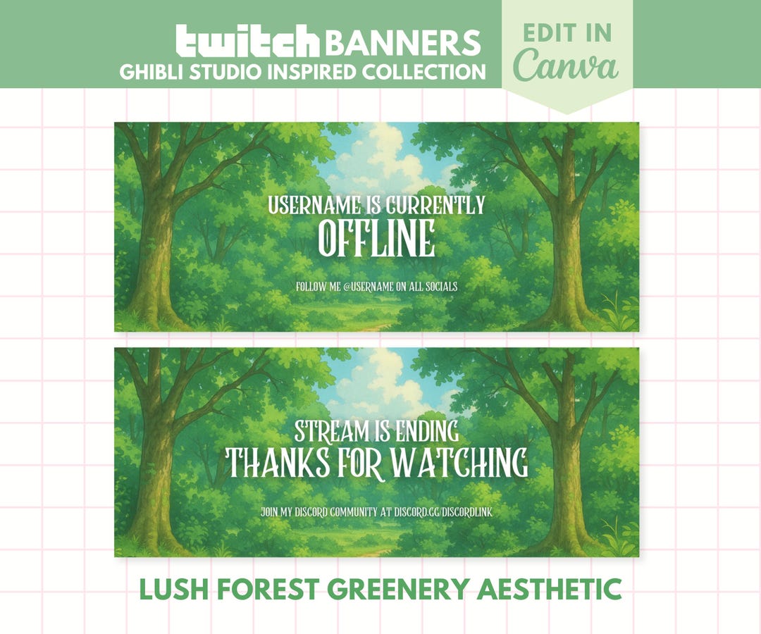 Cozy Cottagecore Twitch Banner: Ghibli Forest Stream Header (1800x720 ...