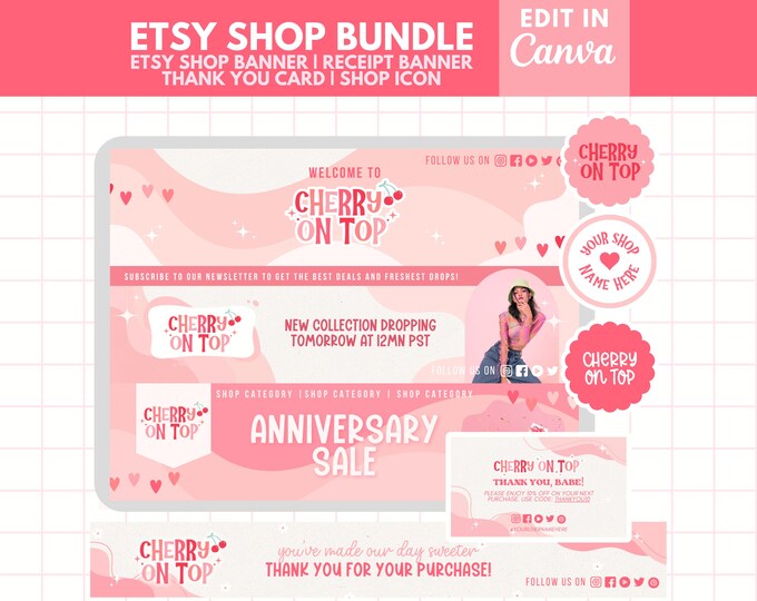 Etsy Shop Banner Templates, Red Pink Etsy Branding Kit Template ...