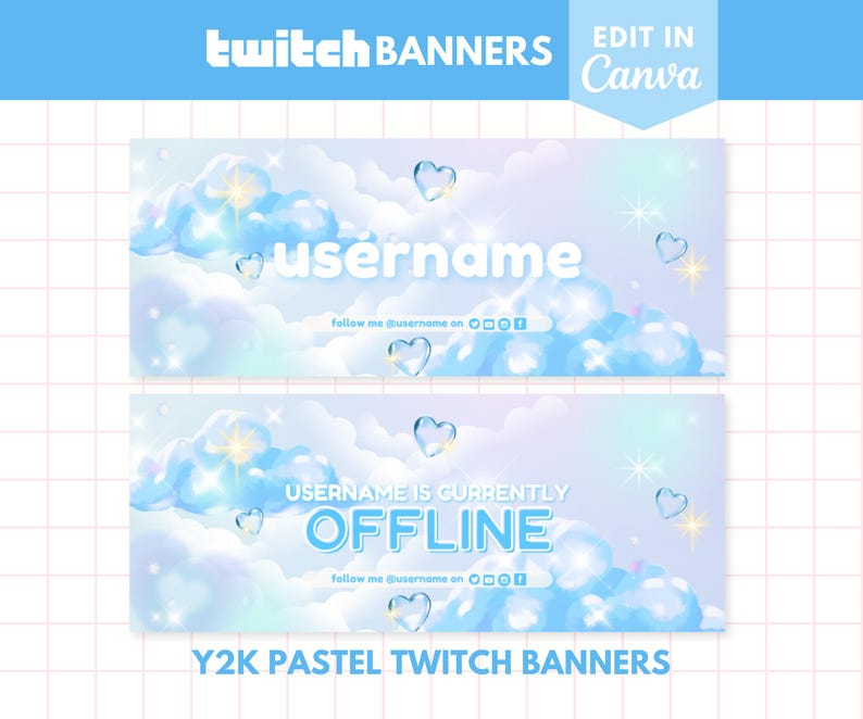 Twitch Banner Template Cute Clouds Sparkles Editable Customizable ...