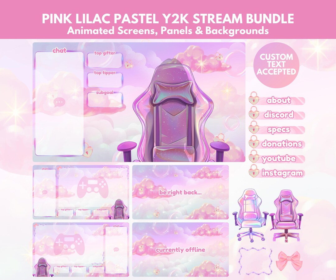 Y2k Twitch Overlay Stream Bundle Cute Clouds Sparkles Editable ...